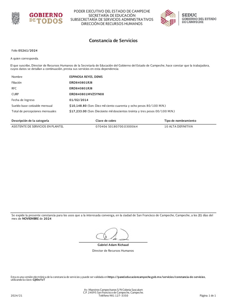 Constancia de Servicios | PDF