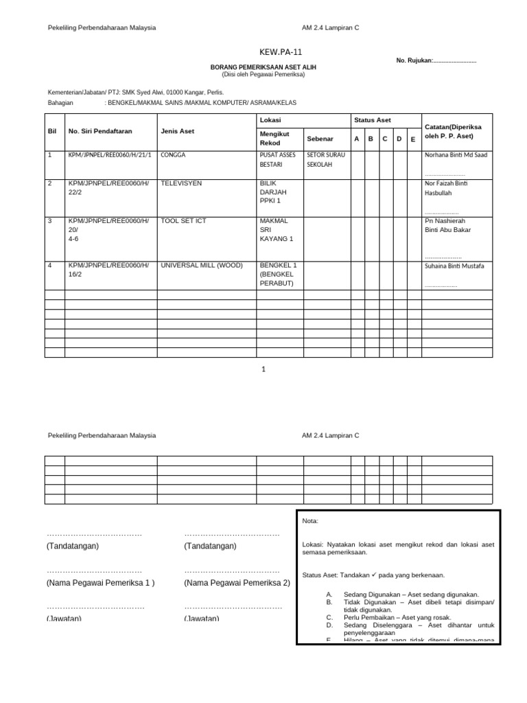 Kewpa 11 - Borang Pemeriksaan Harta Modal 2024 | PDF