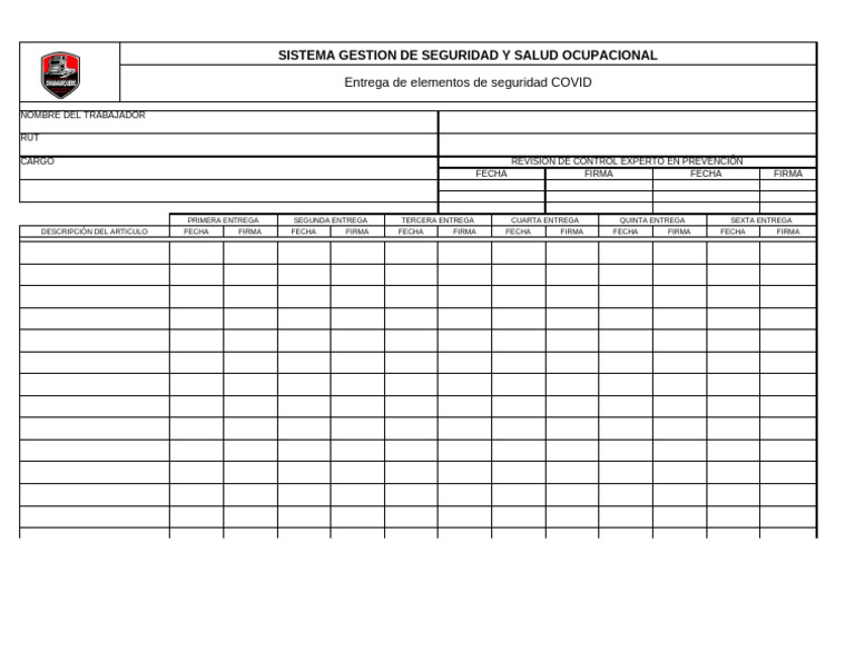 Formato Registro Entrega de Insumos COVID | PDF