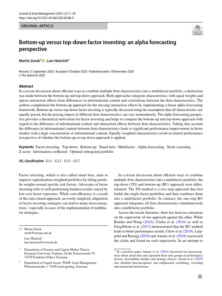Bottom-Up Versus Top-Down Factor Investing An Alpha Forecasting ...