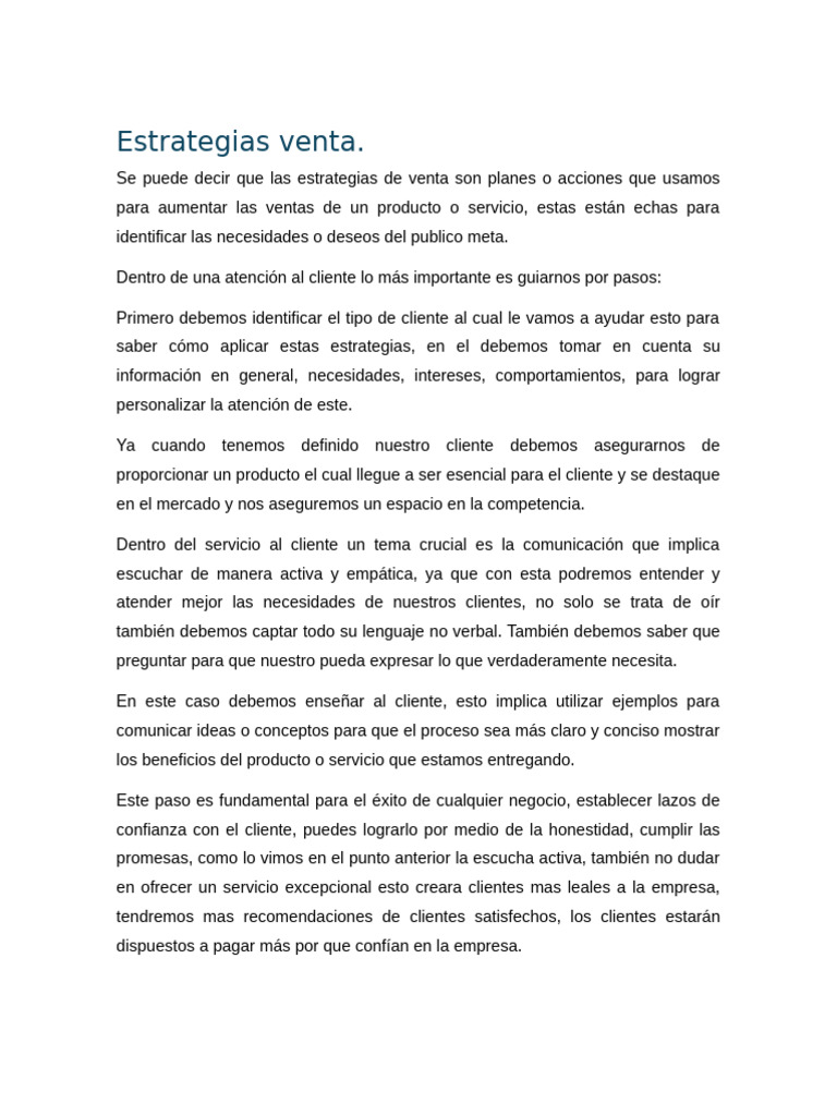 Estrategias venta y ejemplo en cliente informado | PDF | Cliente ...