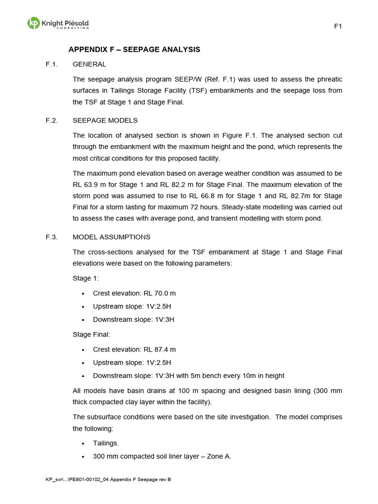 KP - Svr/... /PE801-00102 - 04 Appendix F Seepage Rev B | PDF