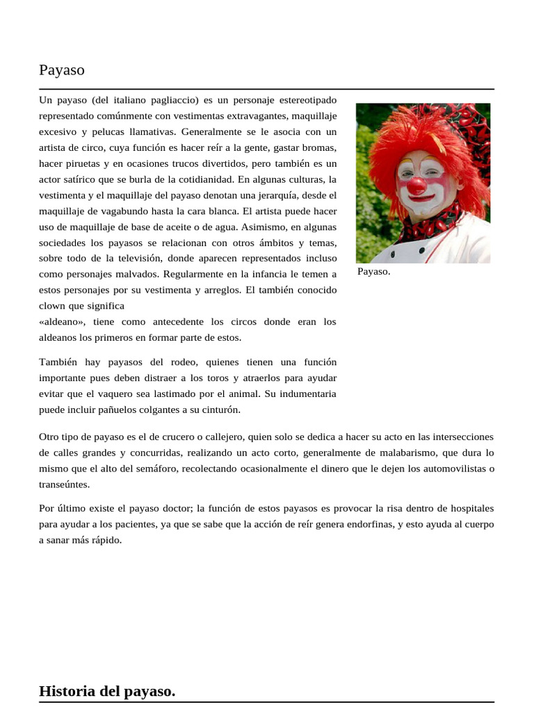 Historia y Tipos de Payasos | PDF | Payaso