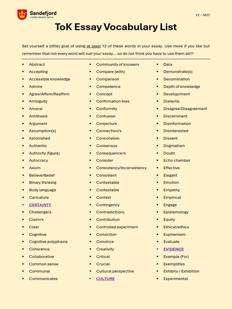 03 - ToK - Essay Vocabulary List | PDF | Knowledge | Cognition