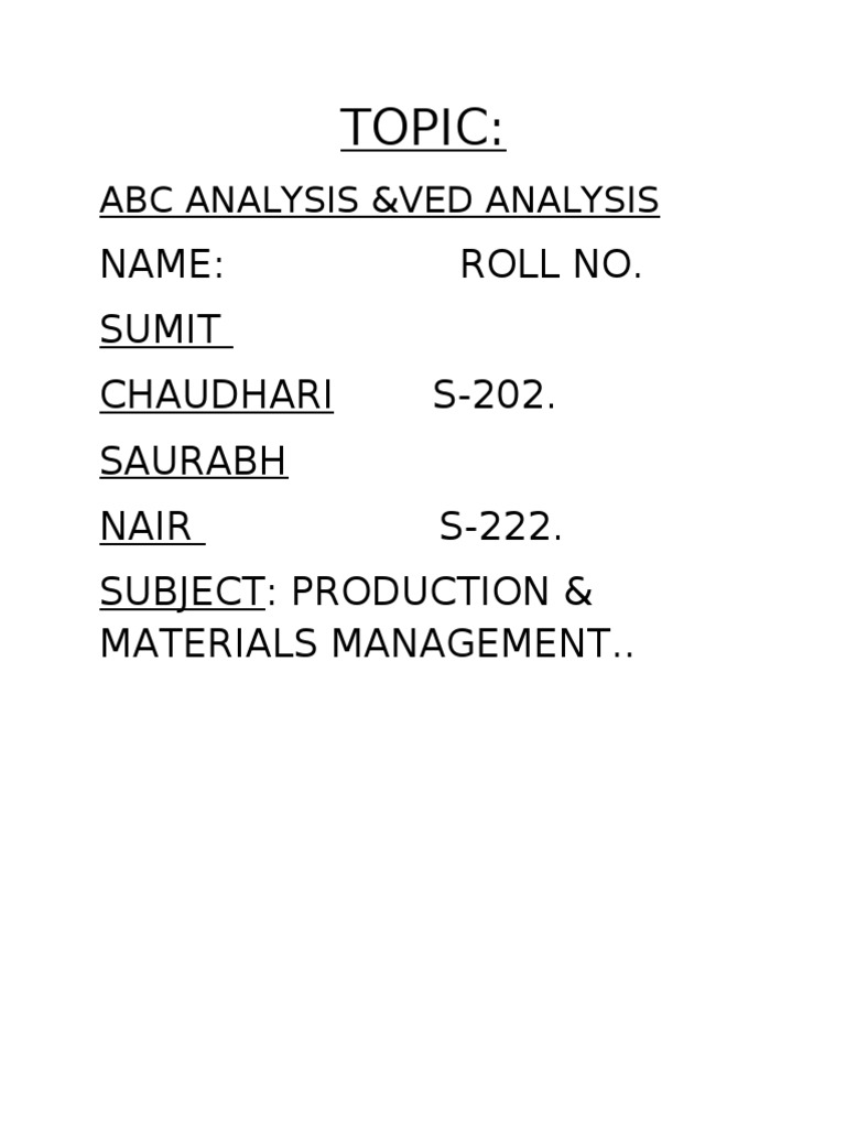 ABC & Ved Analysis Hard | PDF | Inventory | Production And Manufacturing