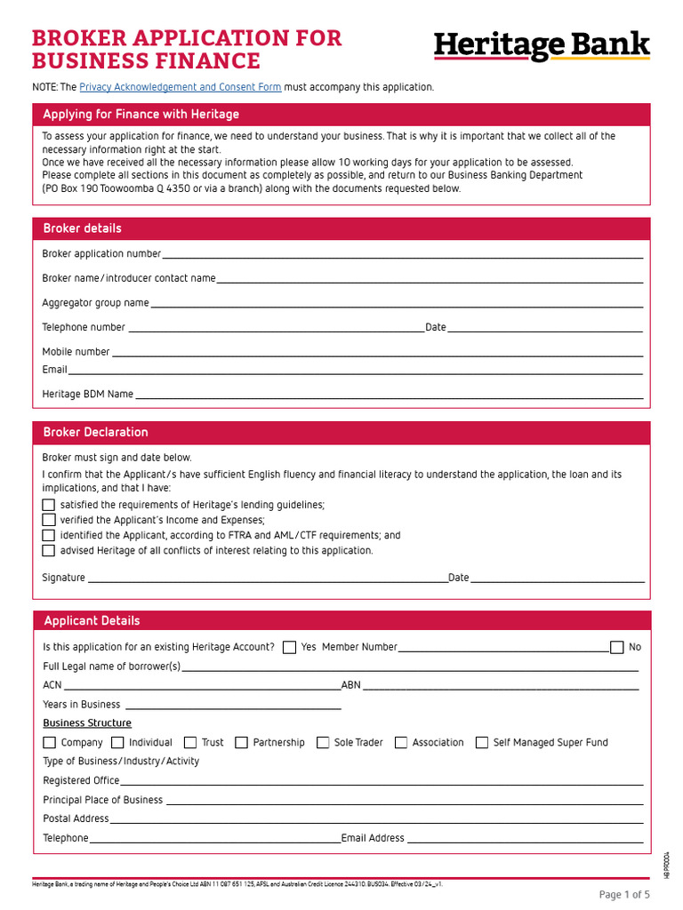 Broker Application For Business Finance | PDF | Loans | Line Of Credit