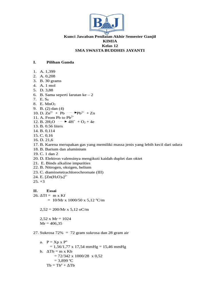 Kunci Jawaban Penilaian Akhir Semester Ganjil | PDF