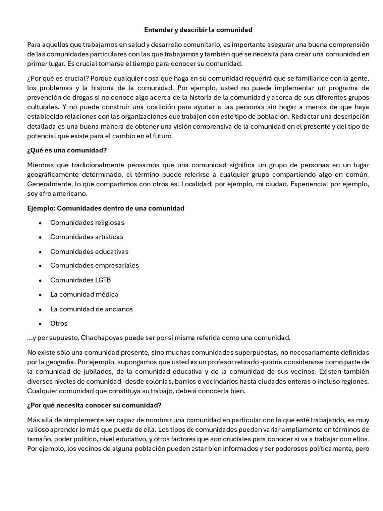 Entender y Describir La Comunidad | PDF | Comunidad | Información