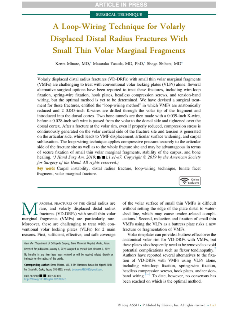 A Loop-Wiring Technique for Volarly | PDF | Musculoskeletal System ...
