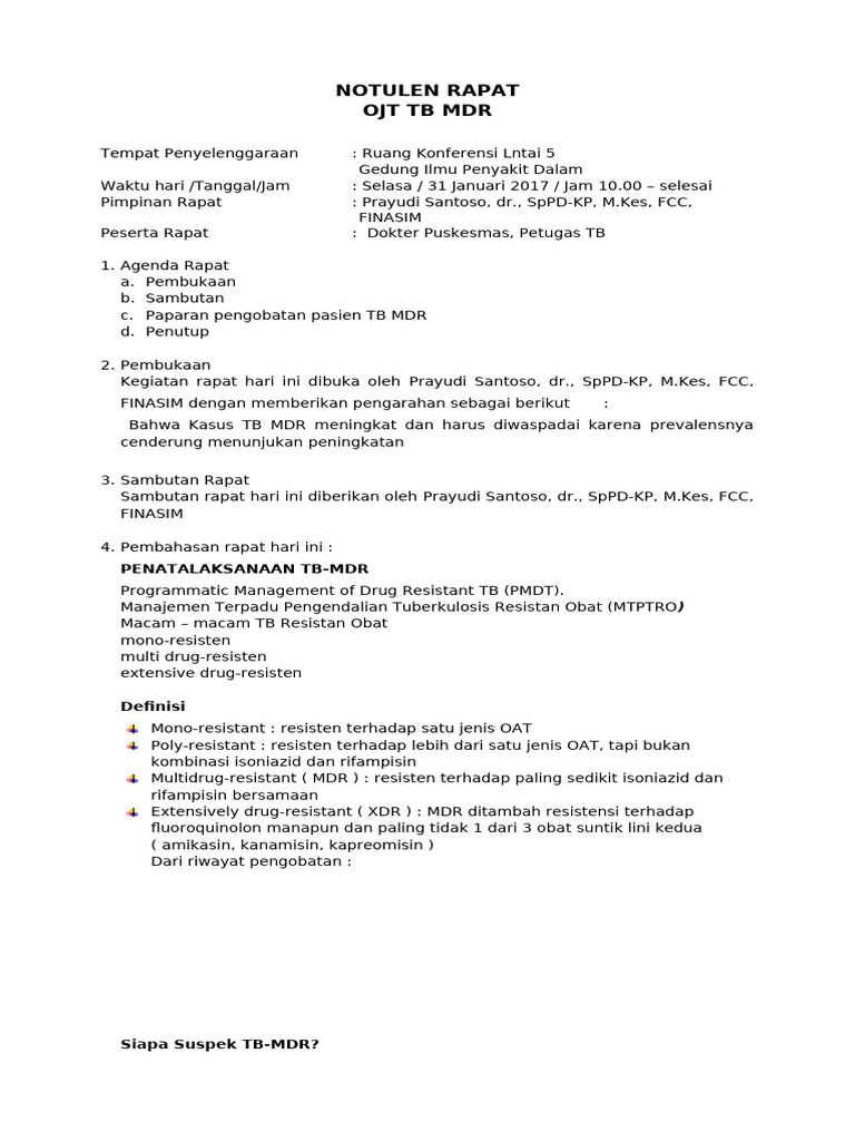 Notulen Rapat Ojt Tb Mdr | PDF