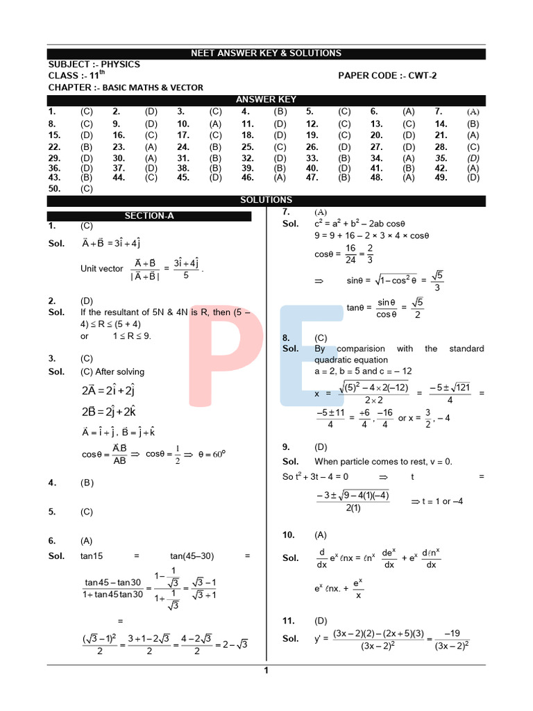 Basic Maths Vector Solution | PDF | Mathematical Physics | Applied Mathematics