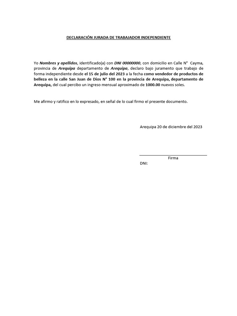 4. Ejemplo de Declaración Jurada Simple (1) | PDF