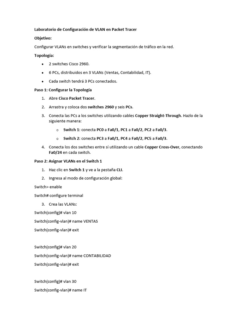 ACA 3 Configuración de VLAN en Packet Tracer | PDF | Protocolos de comunicaciones | Protocolos ...