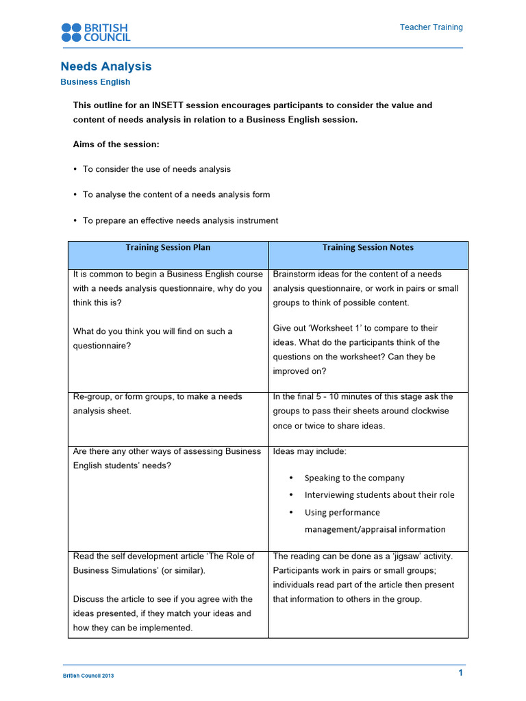 Needs_Analysis | PDF | Course Evaluation