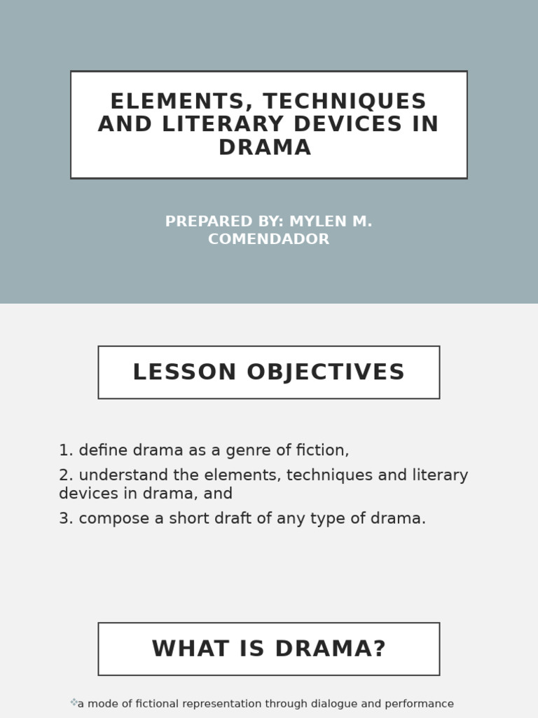 Elements Techniques and Literary Devices in Drama1 | PDF | Comedy | Genre