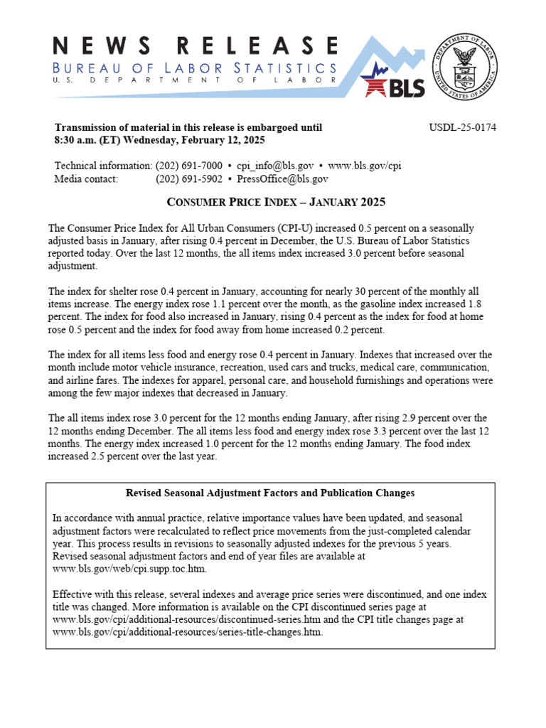 January 2025 CPI Report Summary | PDF | Consumer Price Index | United ...