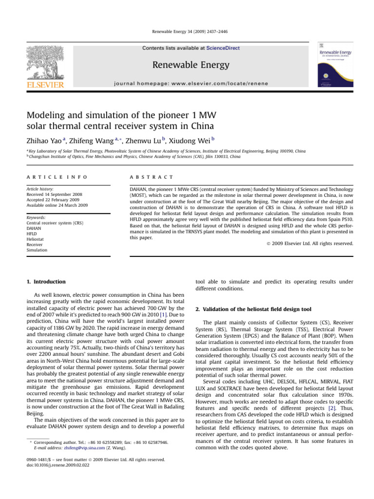 1 MW solar thermal central receiver system | PDF | Heat Transfer | Steam