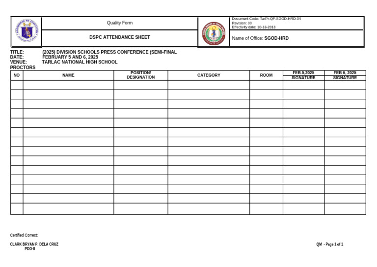 ATTENDANCE DSPC PROCTORsdocx | PDF