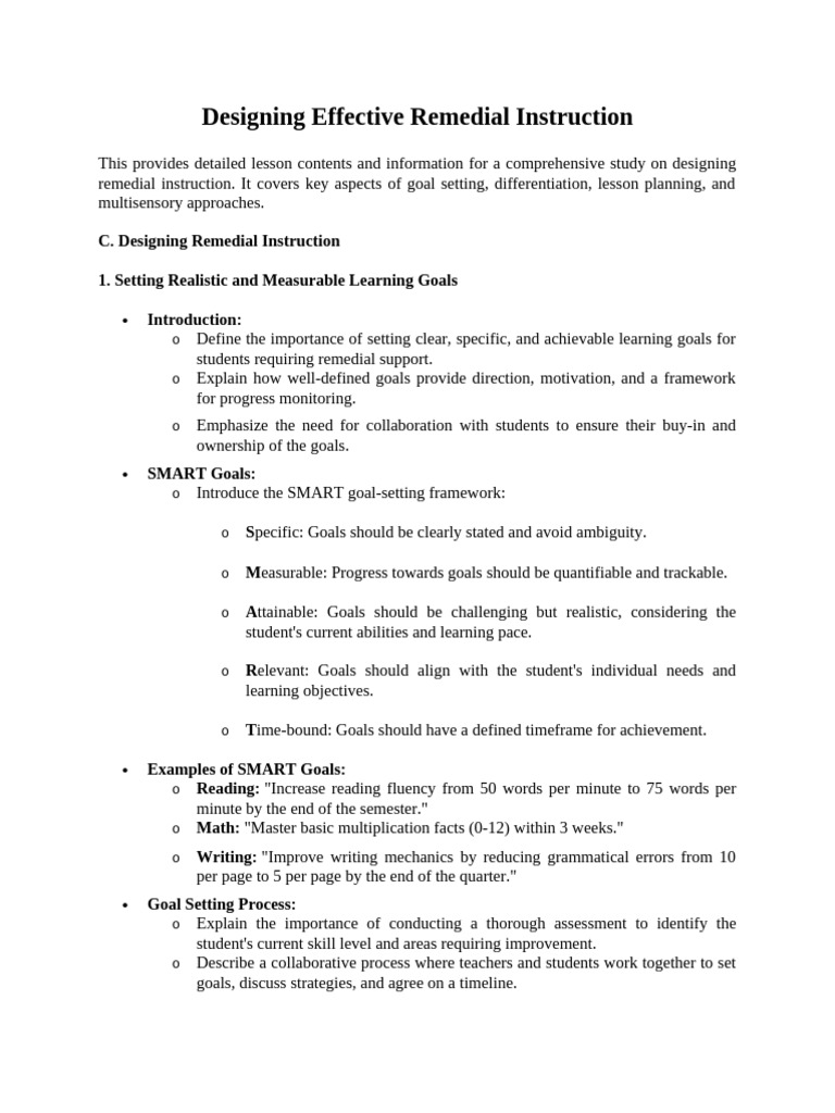Designing Effective Remedial Instruction | PDF | Differentiated ...