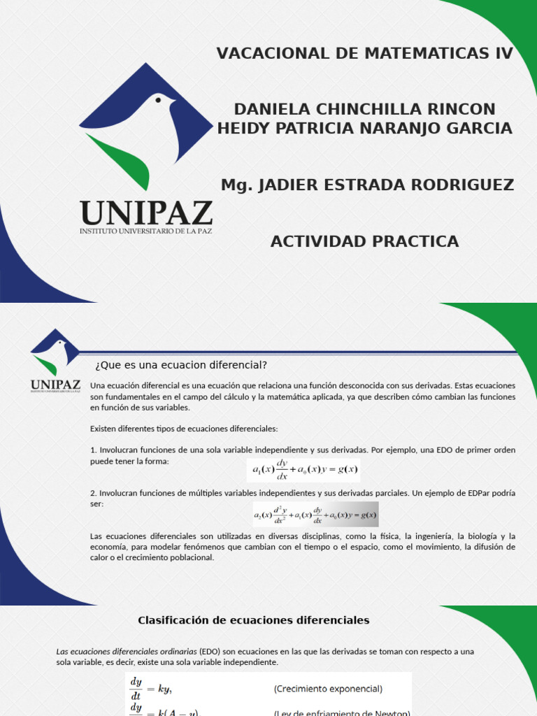 Vacacional Calculo IV Ejercicio Practica | PDF | Ecuaciones | Ecuaciones diferenciales