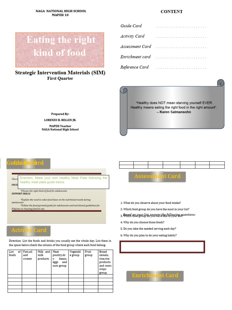 MAPEH 10 Nutrition Intervention Guide | PDF | Foods | Cuisine