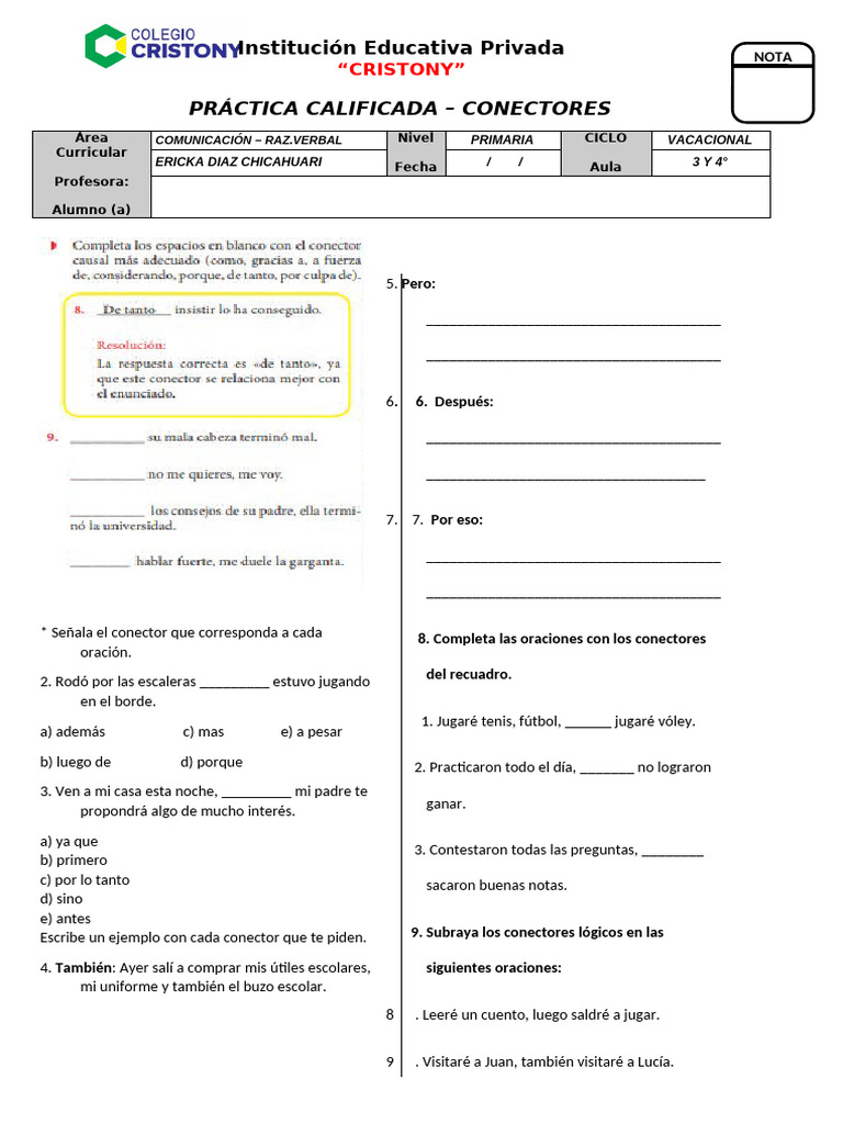 Conectores 3 - 3y 4 Primaria | PDF