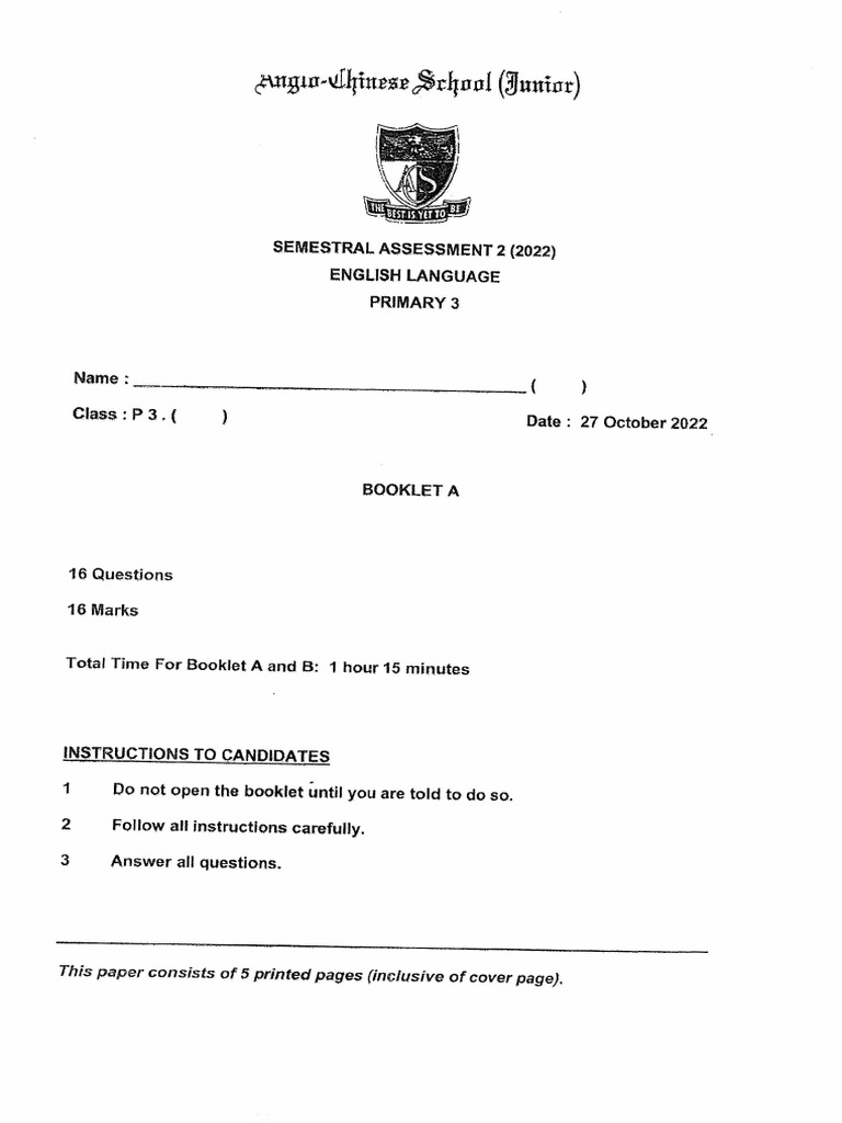 P3 English 2022 ACSJ SA2 Papers | PDF
