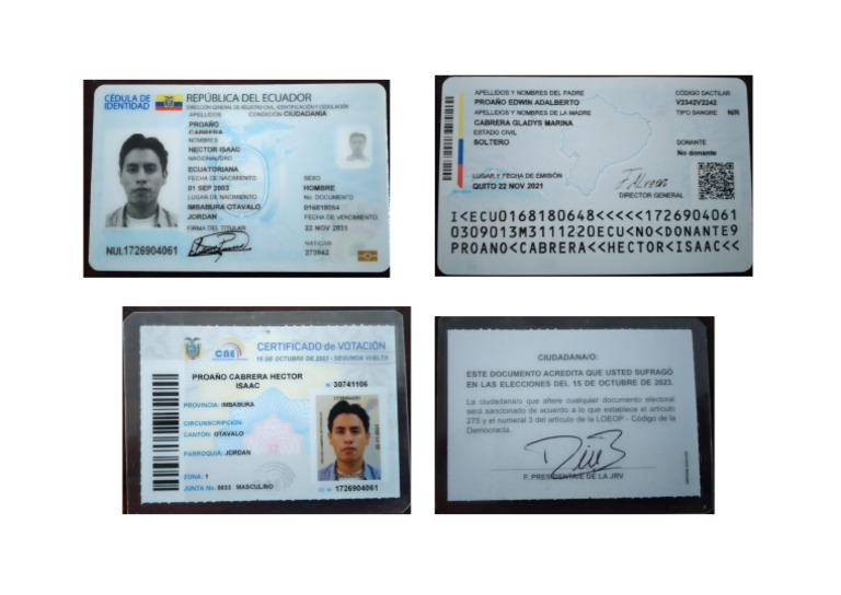 Cédula y Papeleta de Votación - Héctor Isaac Proaño Cabrera (1) | PDF
