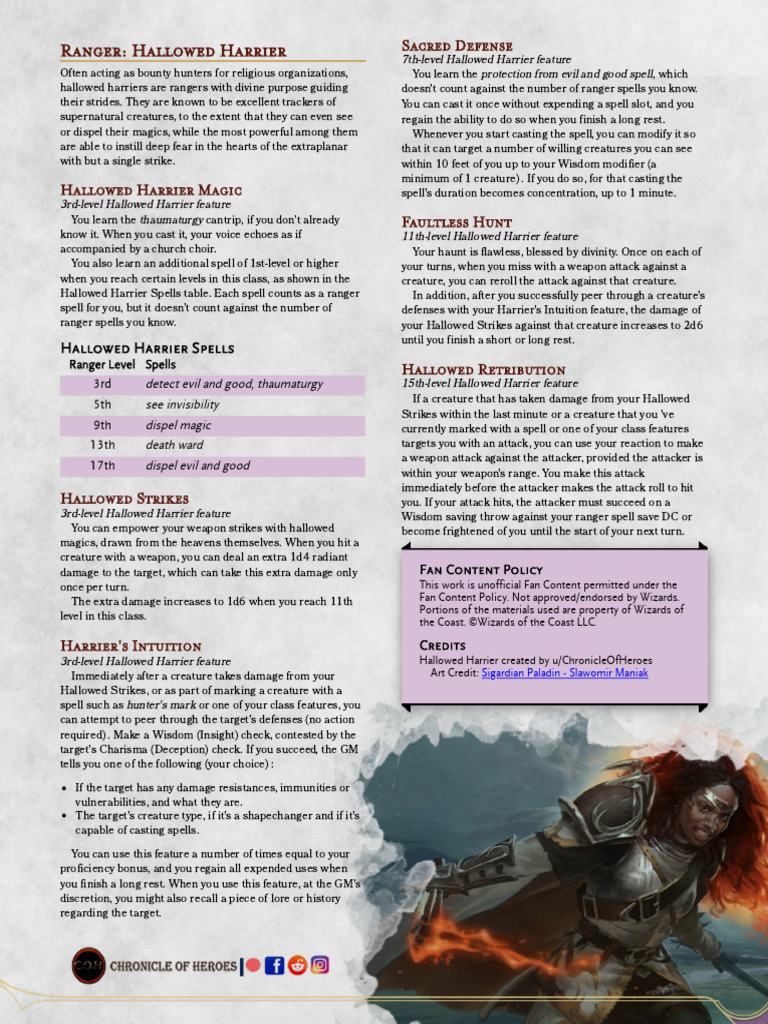 5e - Hallowed Harrier Ranger | PDF