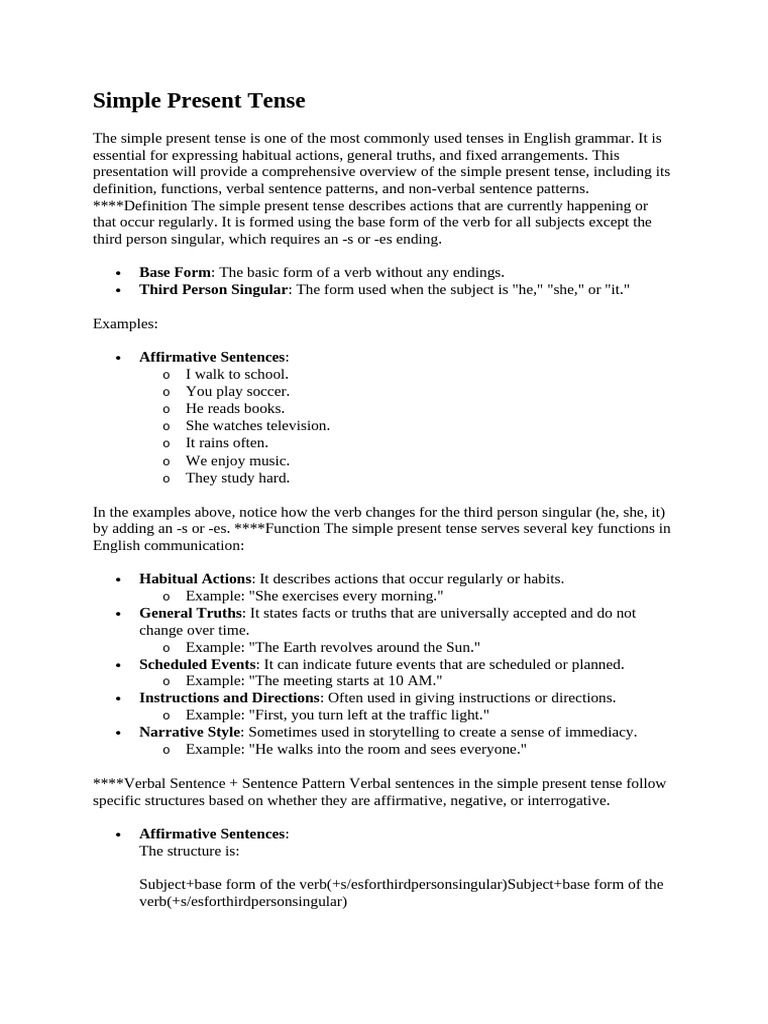 Simple Present Tense Pdf Verb Grammatical Tense