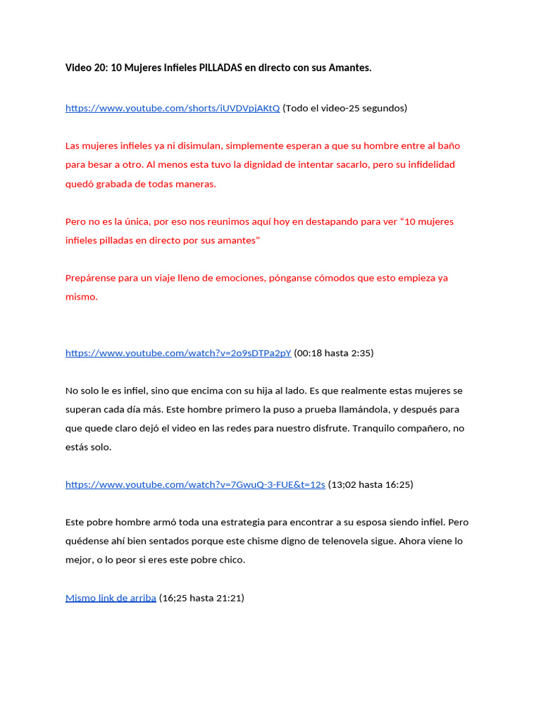 20 - 10 Mujeres Infieles PILLADAS en Directo Con Sus Amantes | PDF