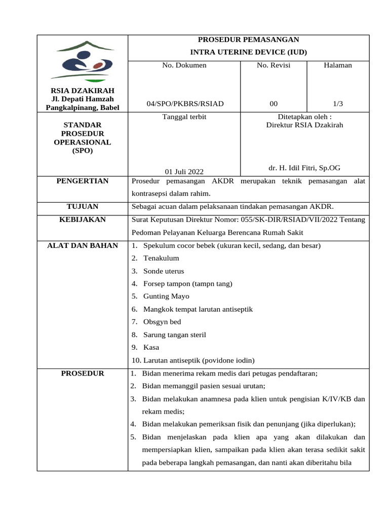 SPO Pemasangan IUD | PDF