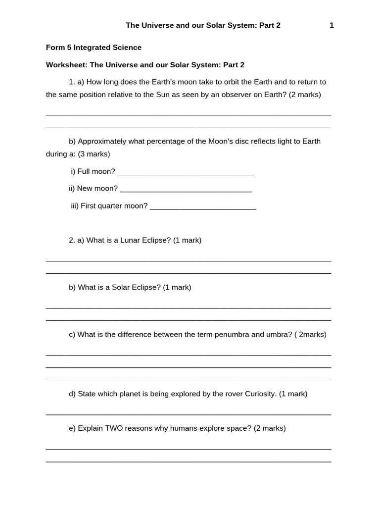 Grade 5 Science: Solar System Quiz | PDF