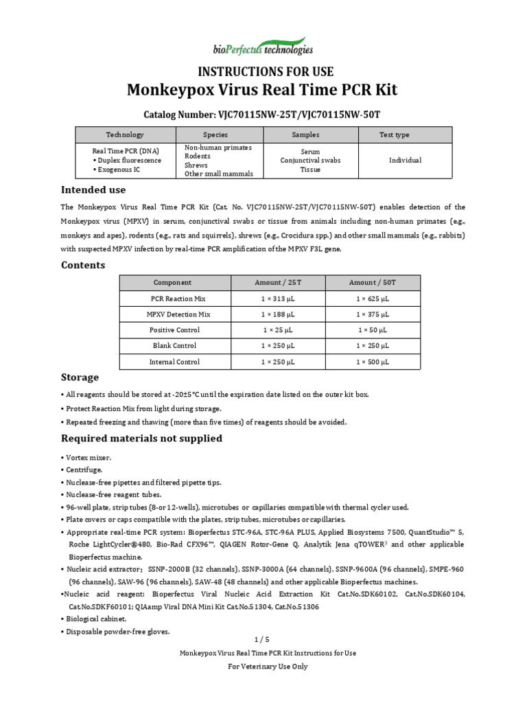 VUO IFU Monkeypox Virus Real Time PCR Kit v.1.0 en | PDF | Polymerase Chain Reaction | Real Time ...