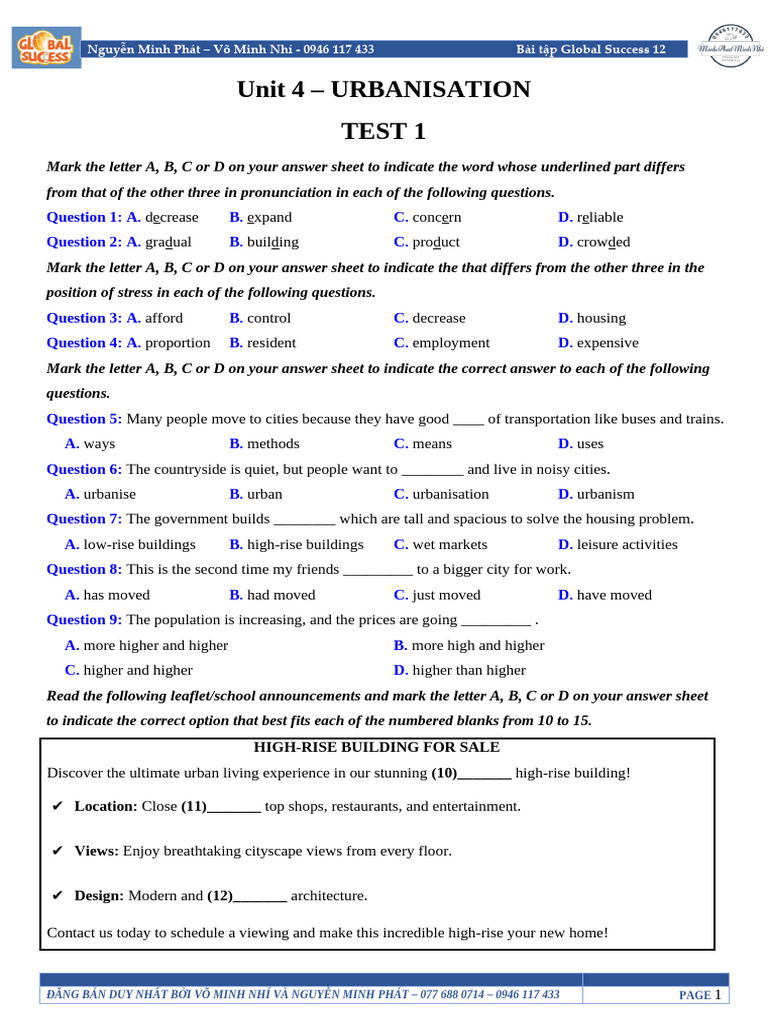 [12U4] TESTS | PDF | Urbanization | Vietnam