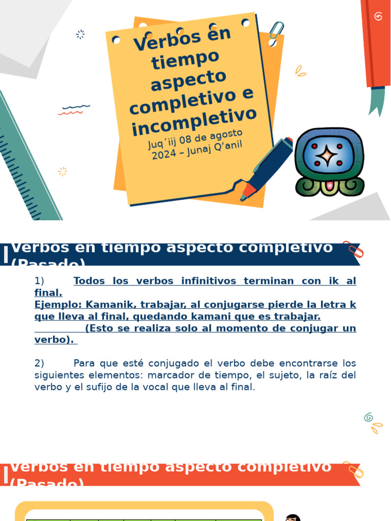 TERCERO - Verbos en Tiempo Aspecto C. e I. - Personal Notes - Teacher ...