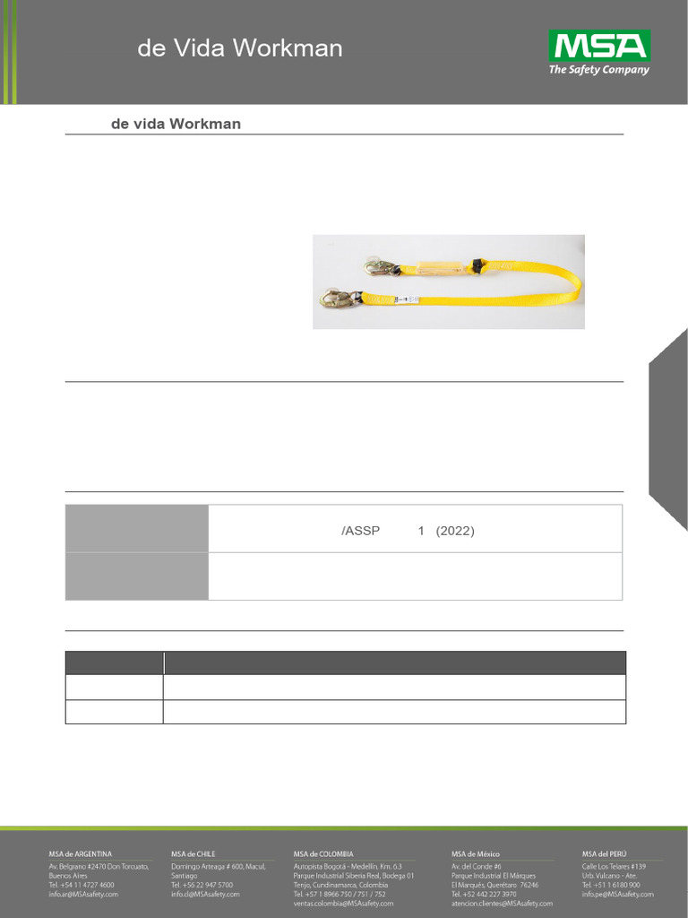 20 MSA Workman-Lifeline Technical-Datasheet ES | PDF