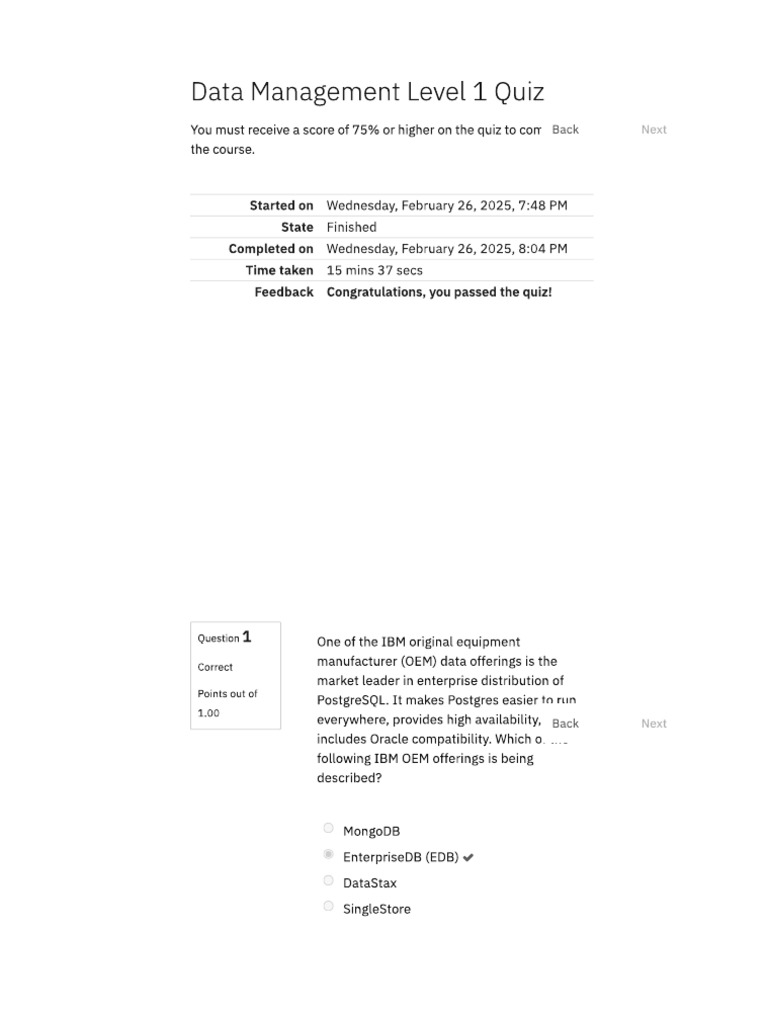 Data Management Level 1 Quiz | PDF