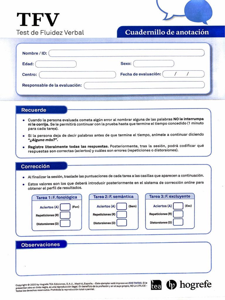 TFV Cuadernillo de Anotación | PDF