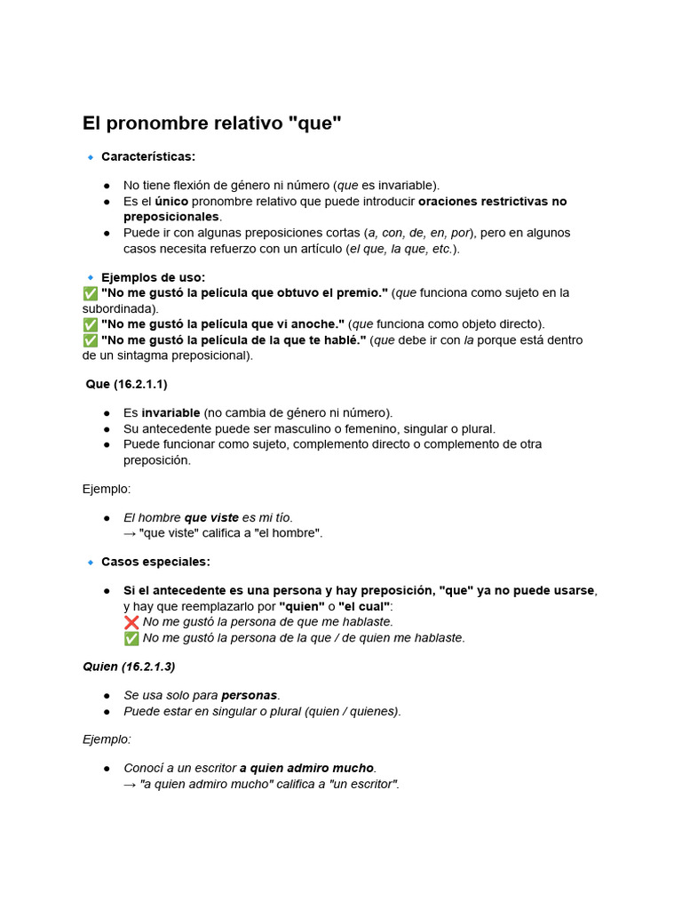 Pronombres Relativos en Español: Uso y Ejemplos | PDF | Asunto ...