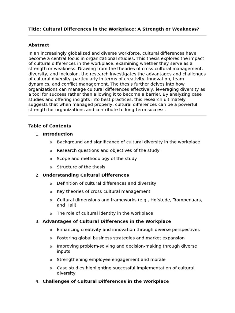 Cultural Differences in The Workplace A Strength or Weakness | PDF ...