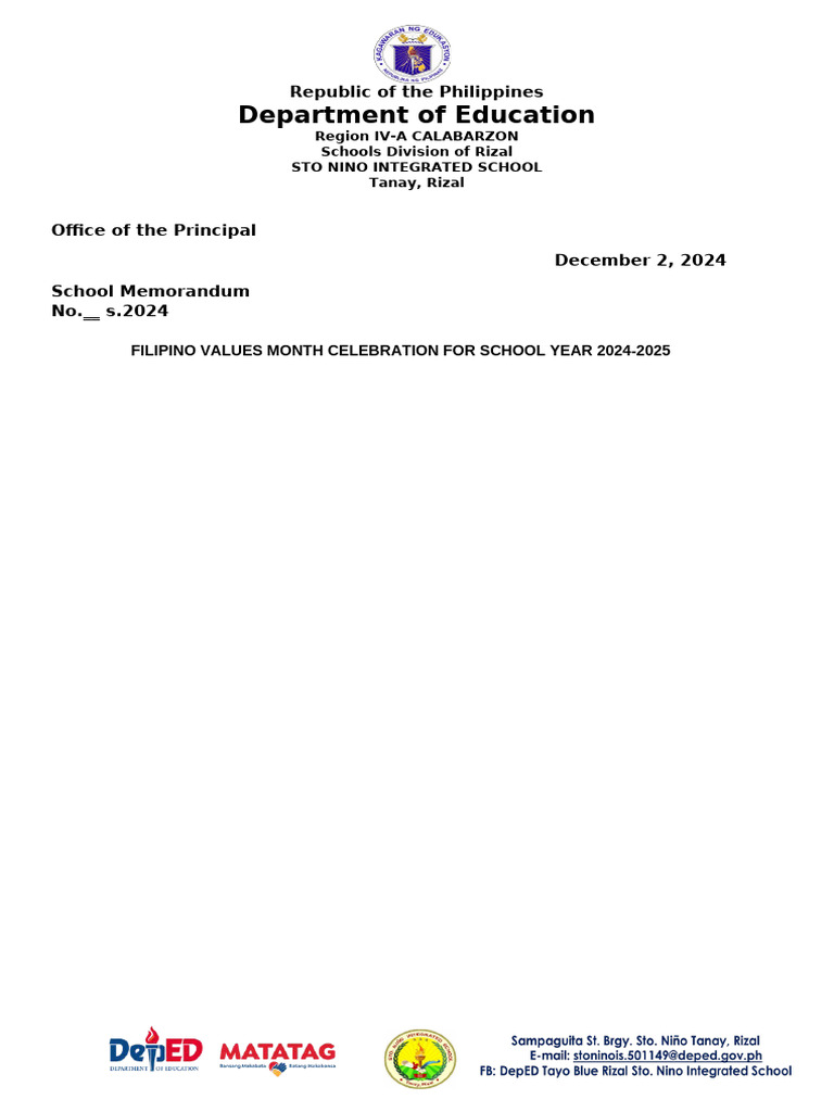 Filipino Values Month 2024-2025 | PDF