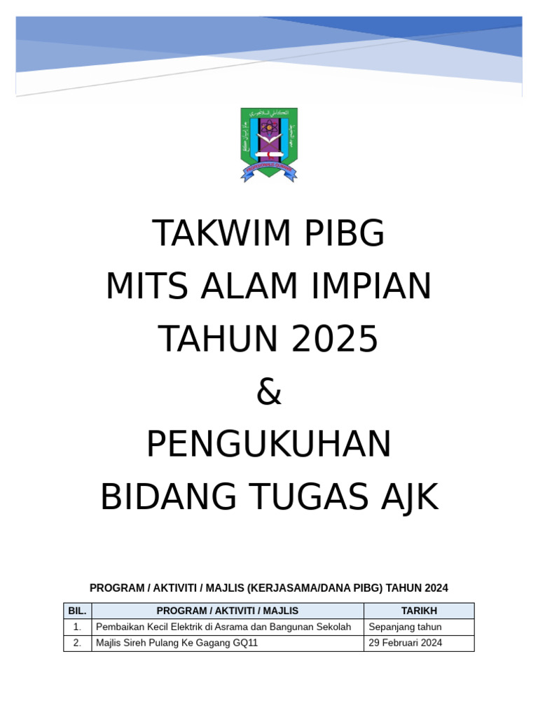 Takwim Pibg 2025 Dan Pengukuhan Bidang Tugas Ajk | PDF