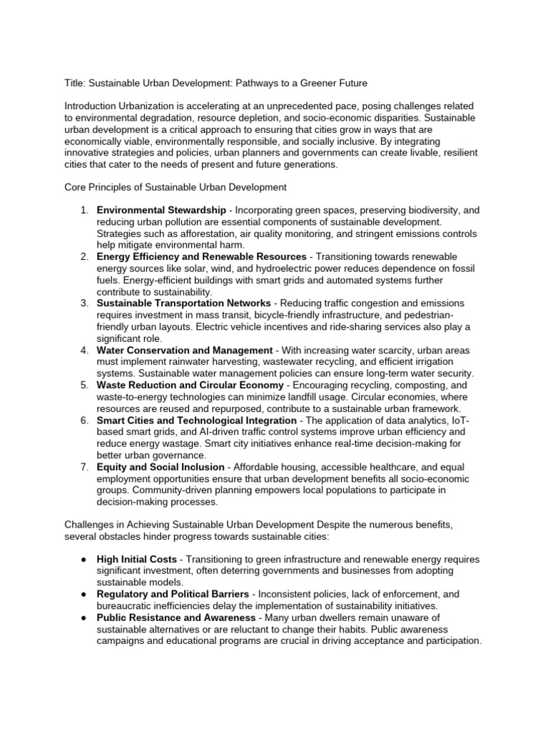 Sustainable Urban Development Strategies | PDF | Sustainability ...