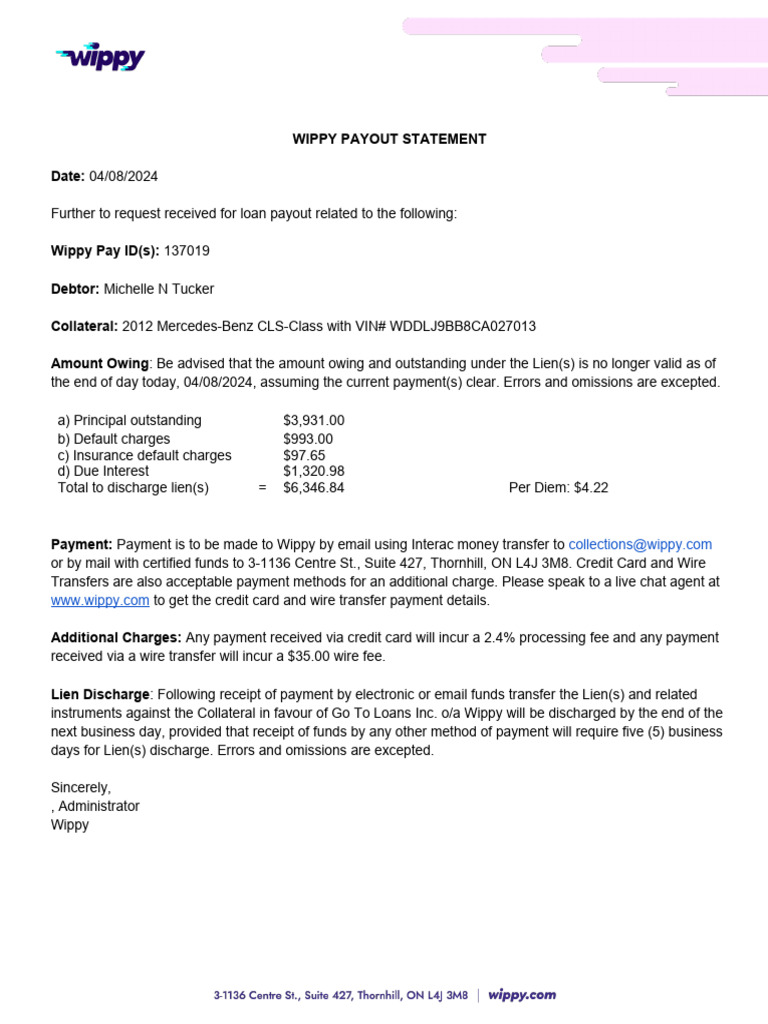 Payout Statement - Wippy ID 137019 | PDF