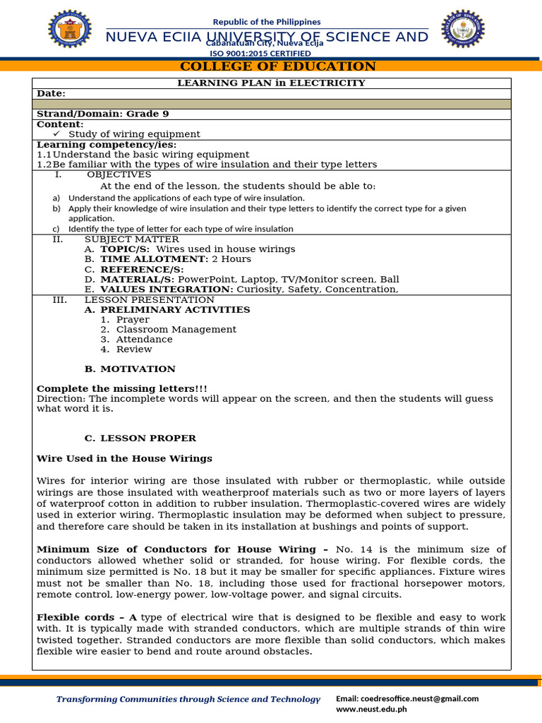 A SEMI DETAILED LESSON PLAN Grade 9 3rd Lesson | PDF | Electrical ...