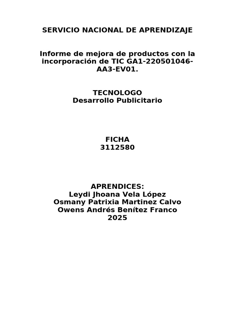 INFORME DE MEJORA DE PRODUCTOS CON LA INCORPORACIÓN DE TIC (1) | PDF | Tecnología de información ...