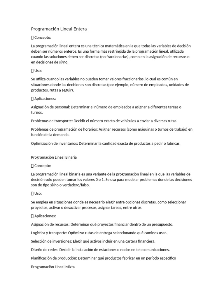 Guía sobre Programación Lineal Entera | PDF | Programación lineal ...