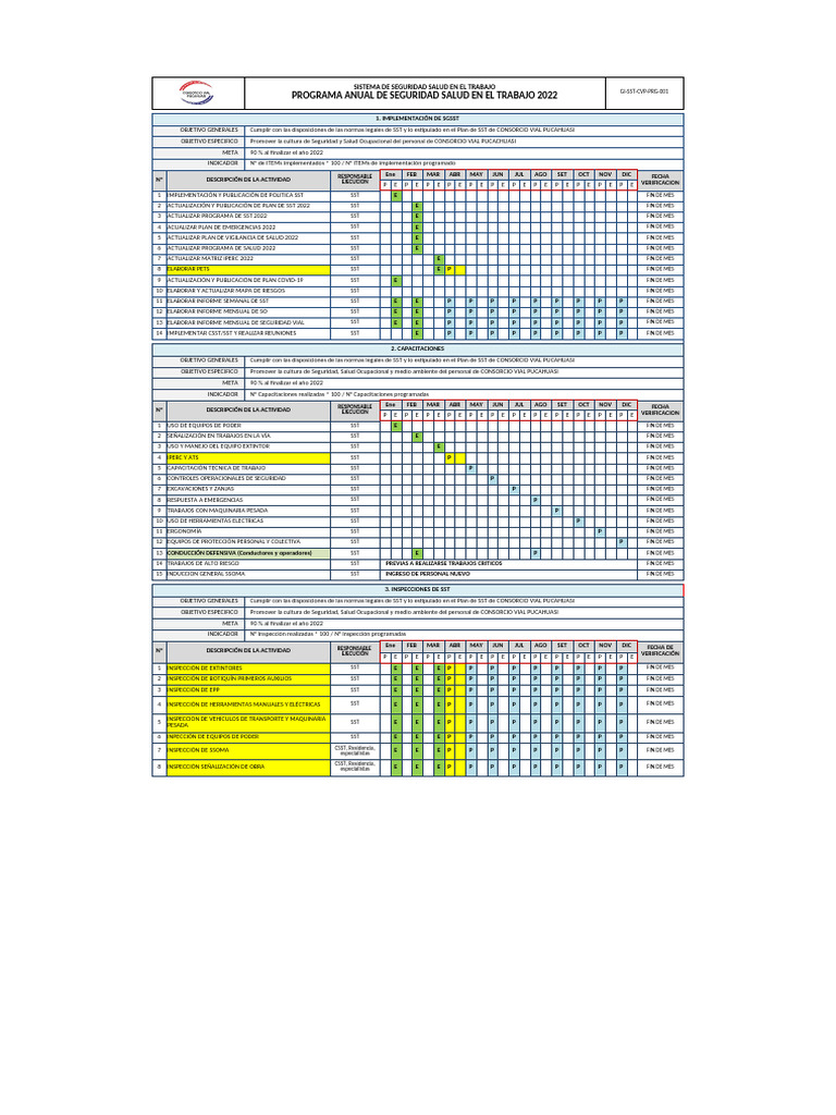SST-CVP-PRG-001 Programa anual de SST Y SO 2022 | PDF | La seguridad
