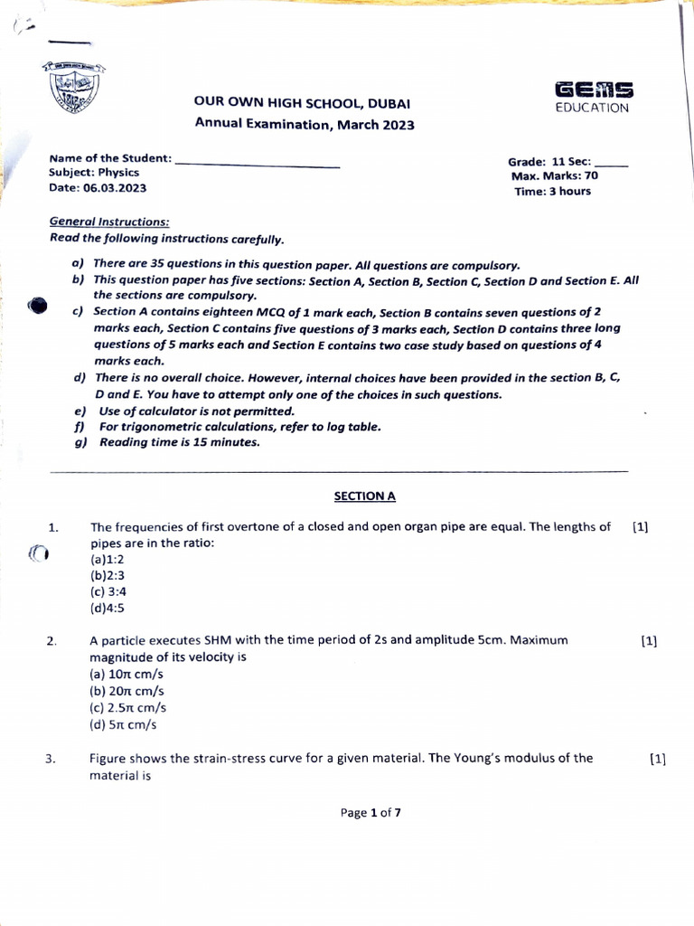 Physics Annual Examination, 2023 | PDF | Orbit | Force